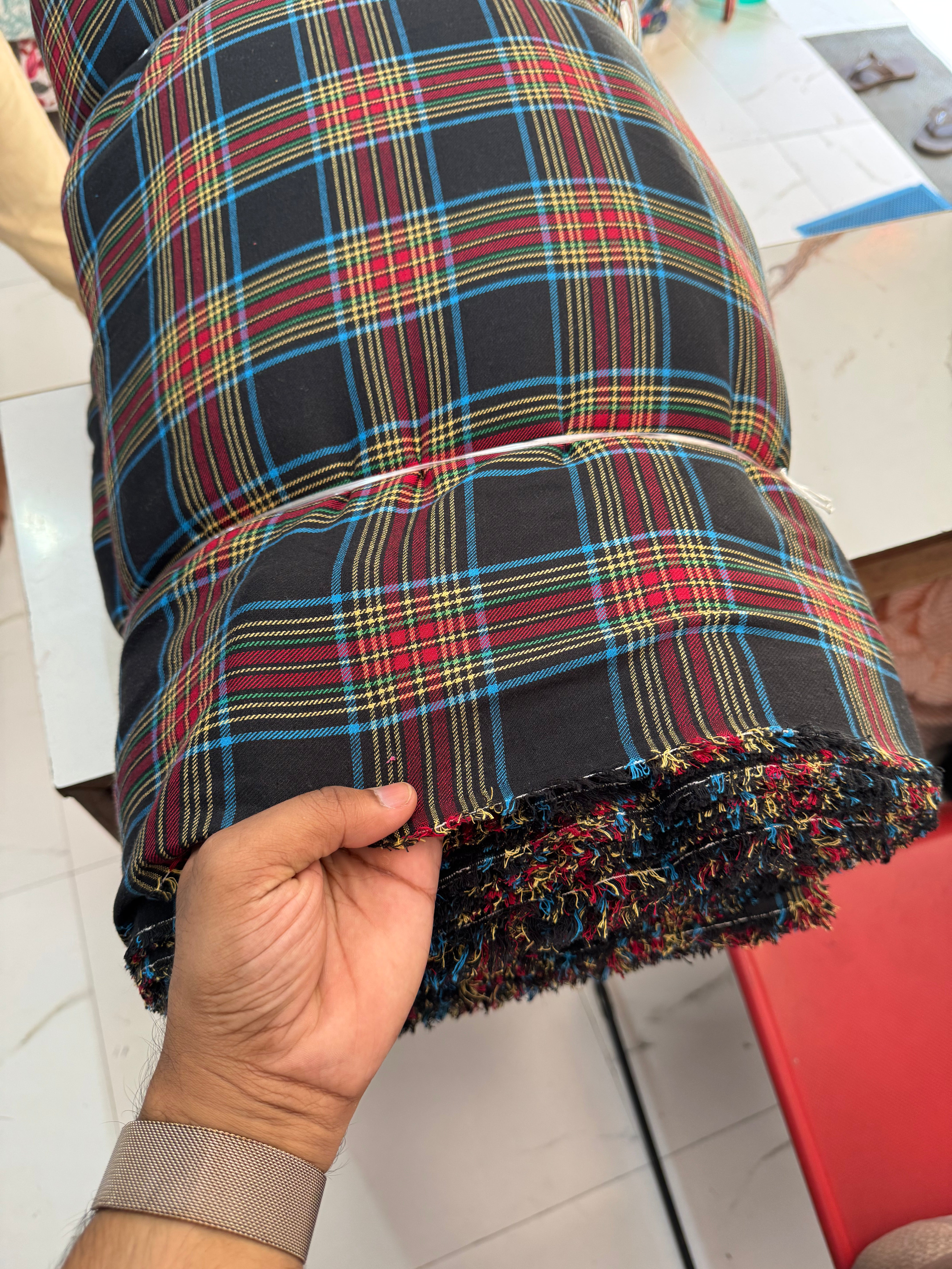 Buy Cotton Twill Black Yellow Red Check Fabric – MAF